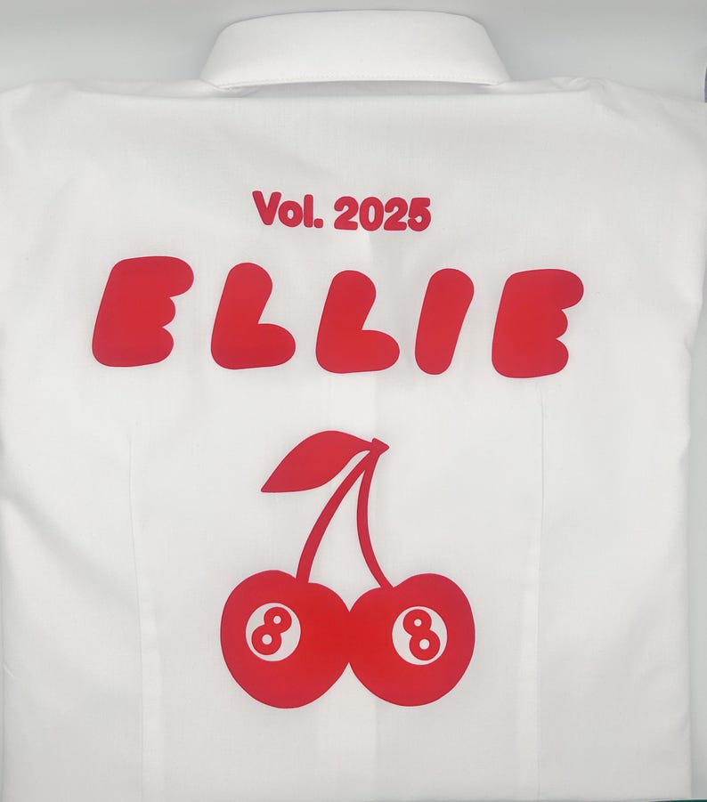 SCHOOL LEAVERS SHIRT 2025, Cherry Eight Ball Puff Print | Keepsake ...