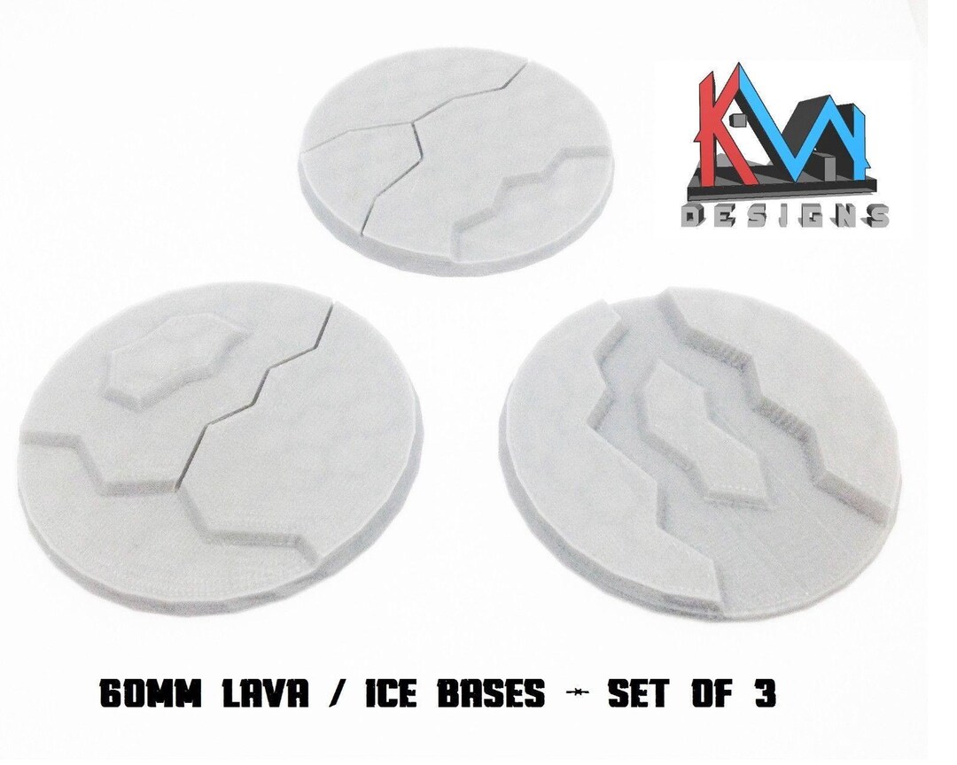 3D Printed - 60mm Scenic Lava / Ice Bases - Set of (3) Bases - Etsy