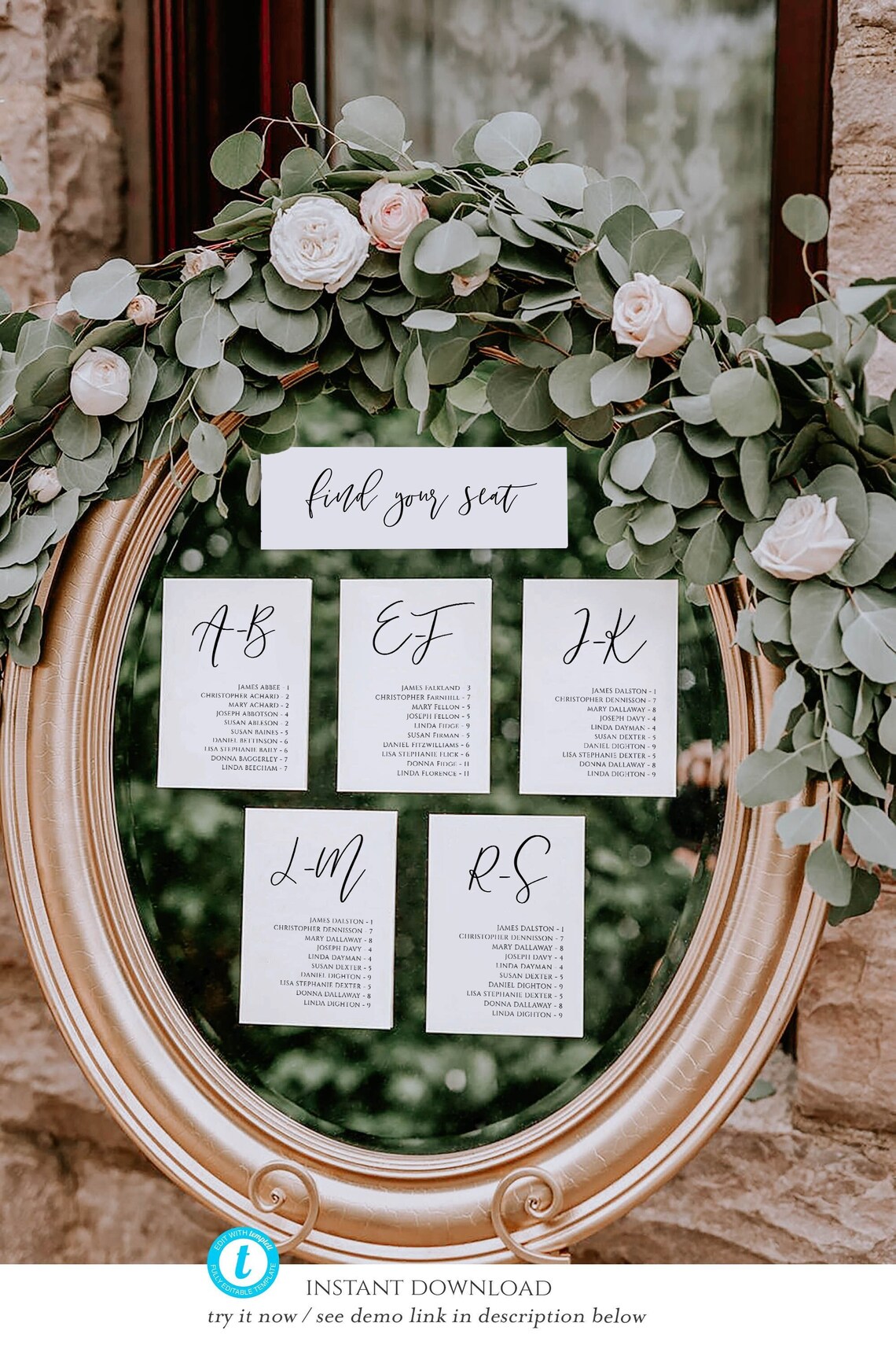 5x7 Alphabetical Seating Chart Template Table Seating Chart | Etsy