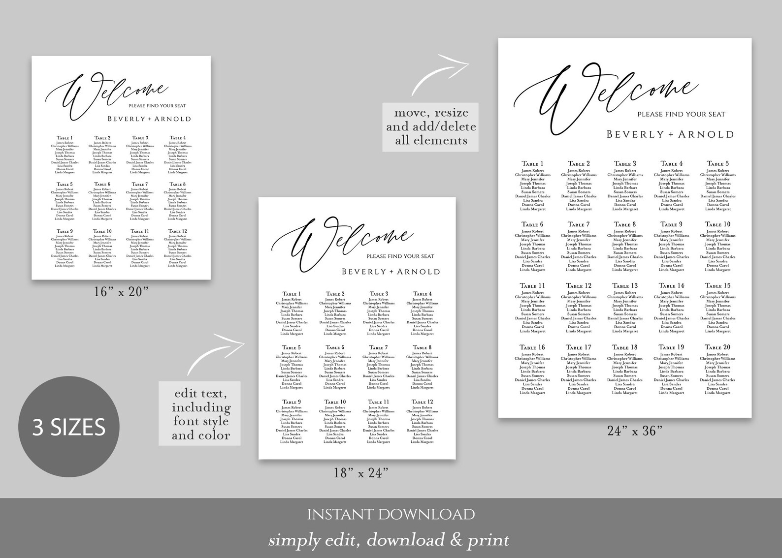 Wedding Seating Chart Template Table Arrangement Welcome Etsy
