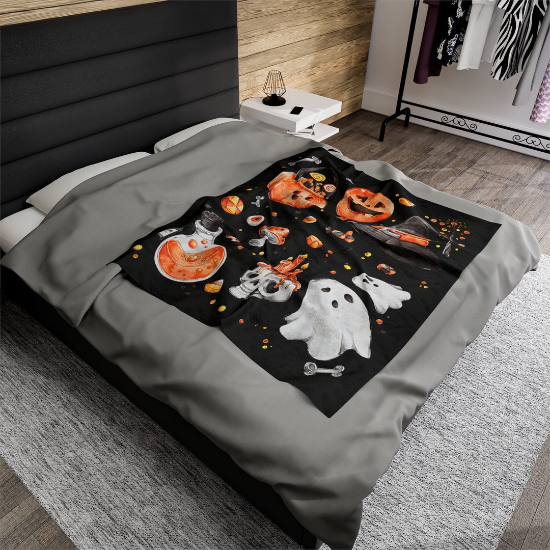 Halloween Blanket Fleece Spooky Blanket Children Halloween Push Blanket ...