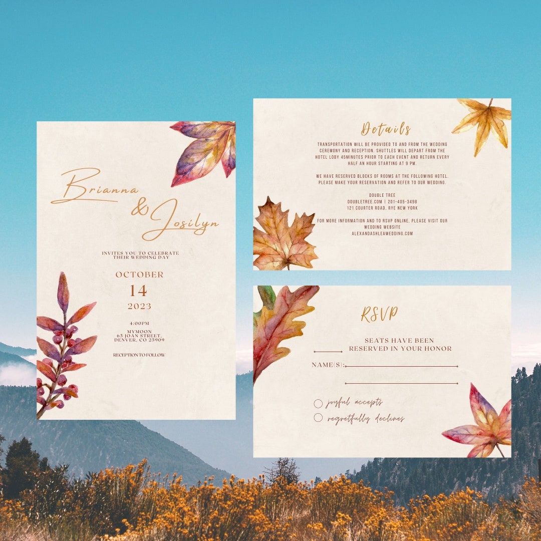 Autumn Watercolor Wedding Invitations Customizable - Etsy