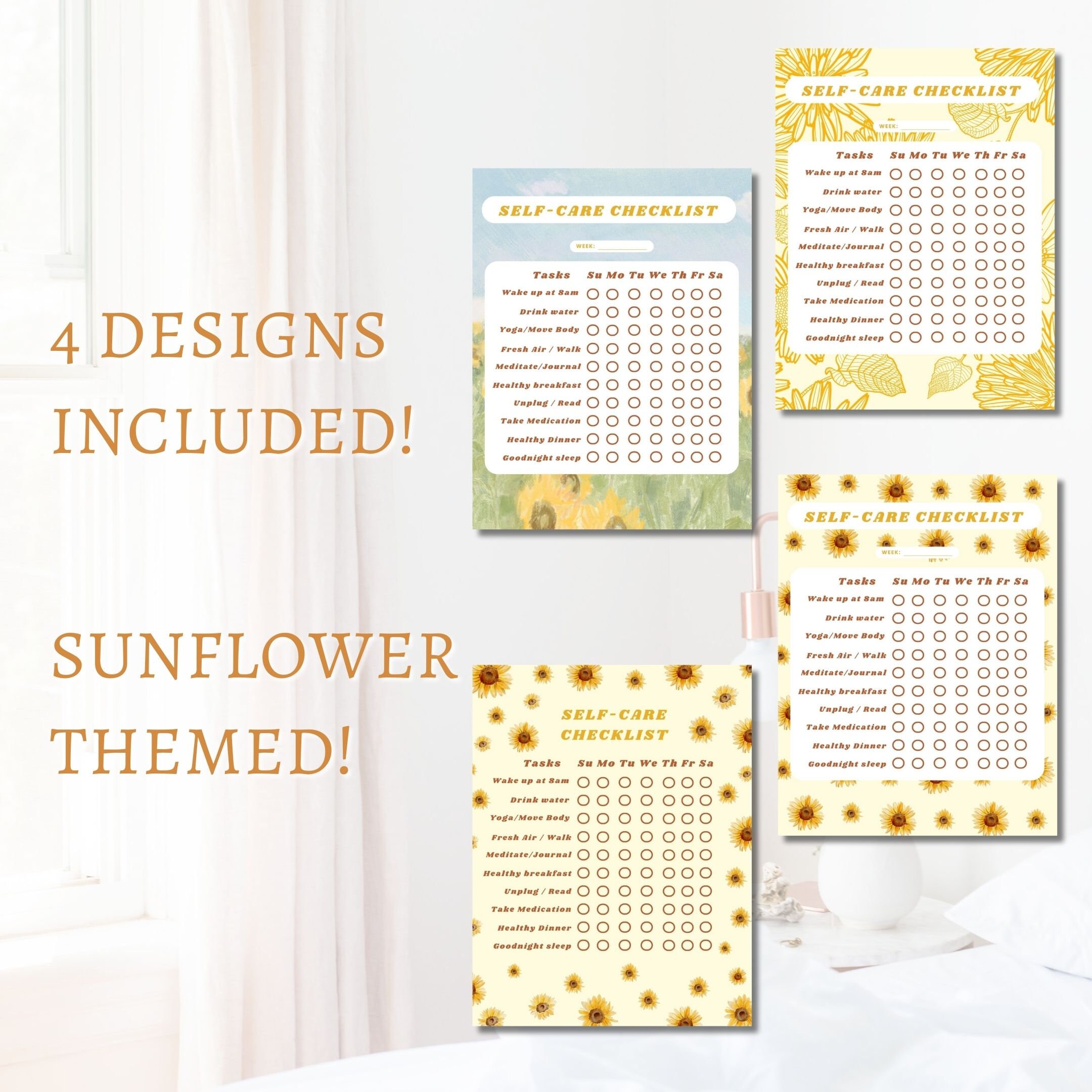 Self Care Checklist, Self Love Checklist, Sunflower Theme, Self Care ...