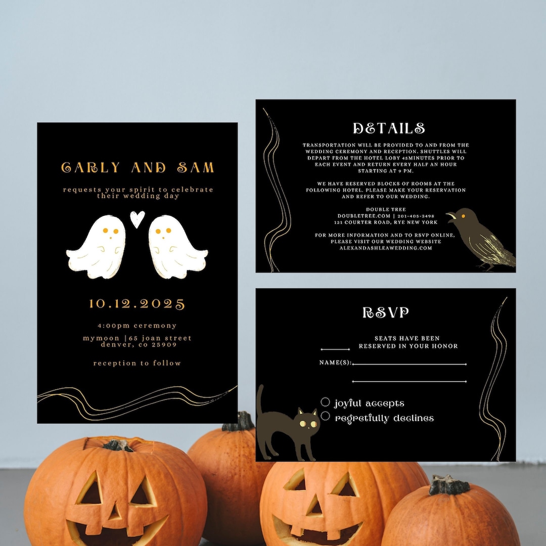 Halloween Wedding Invitation Suite Customizable Adorable Ghosts Gothic ...