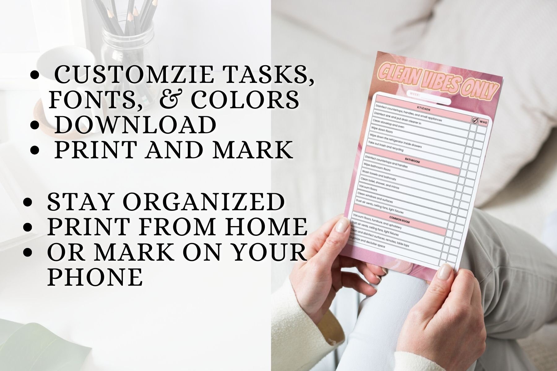 Editable Cleaning Checklist, College Dorm Cleaning Checklist,retro ...