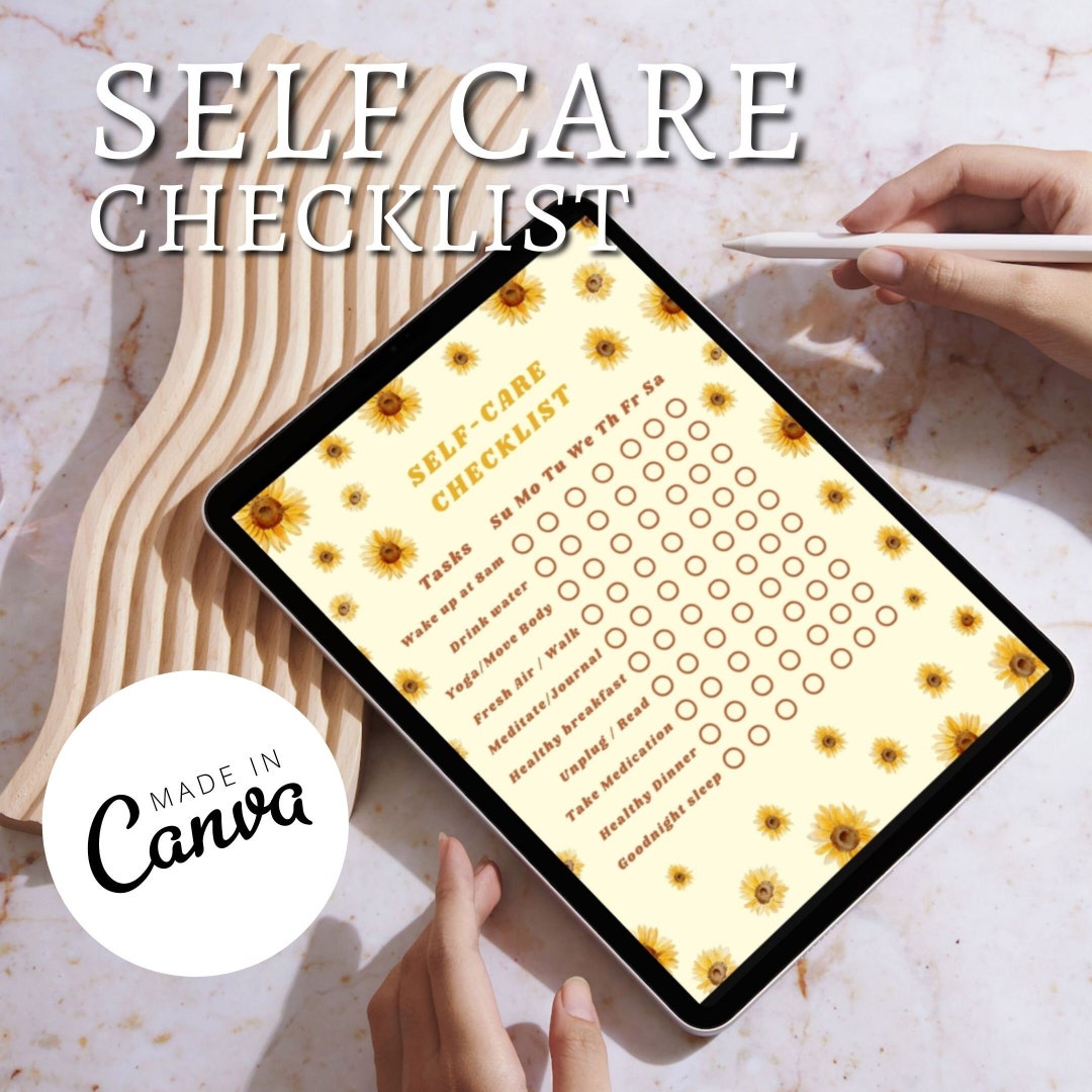Self Care Checklist, Self Love Checklist, Sunflower Theme, Self Care ...