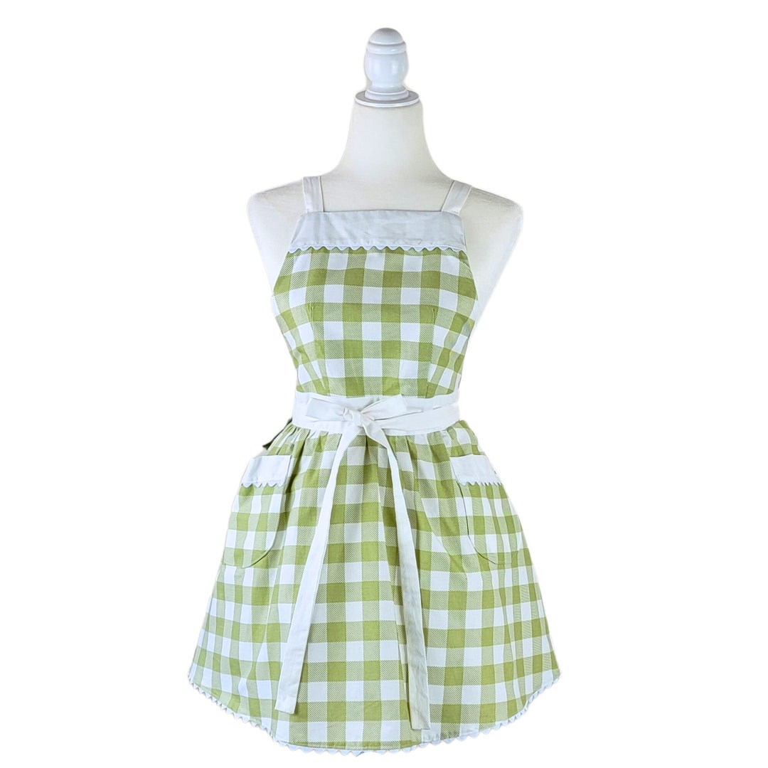 Charming Green Checked Apron With Vintage Vibe and Rick Rack Detail - Etsy