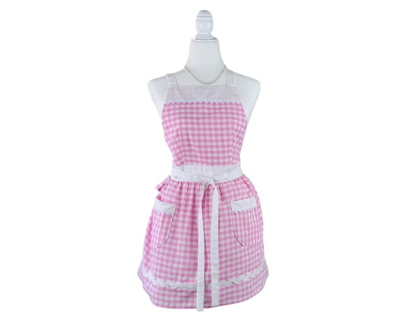 Classic Pink Gingham Cute Retro Cooking Apron for Women - Etsy