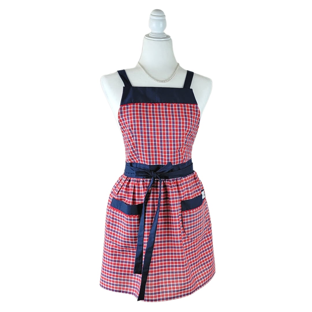 Red, White, and Blue Gingham Cute Retro Apron - Etsy
