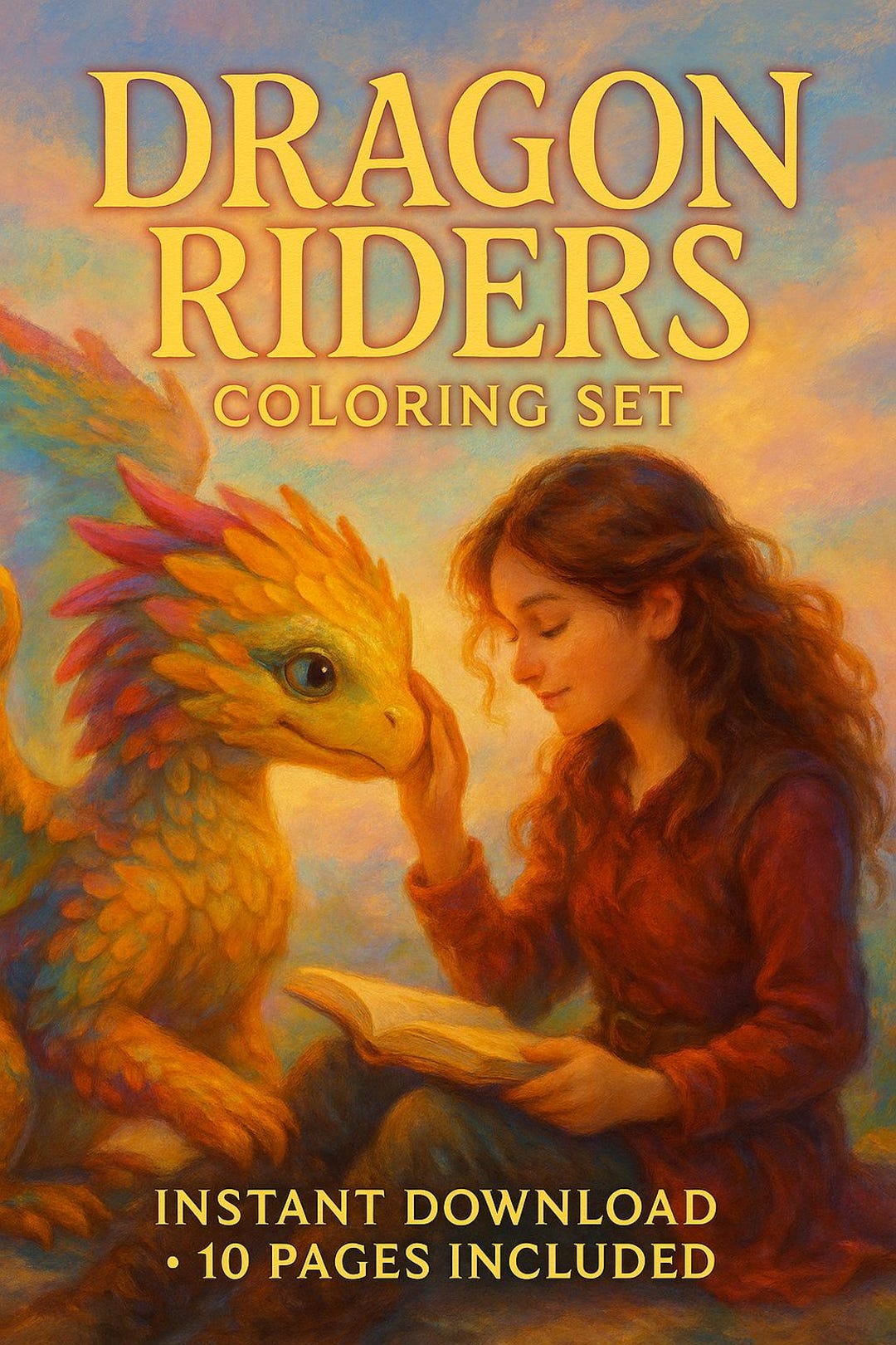 Dragon Riders Coloring Set | 10 Fantasy Dragon Rider Coloring Pages ...