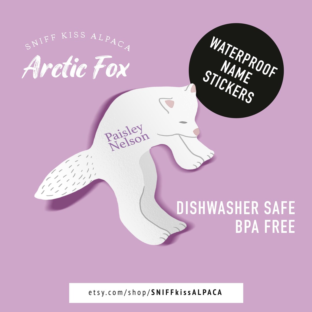 BPA FREE Custom Name Labels | Arctic Fox | Waterproof | Dishwasher Safe ...