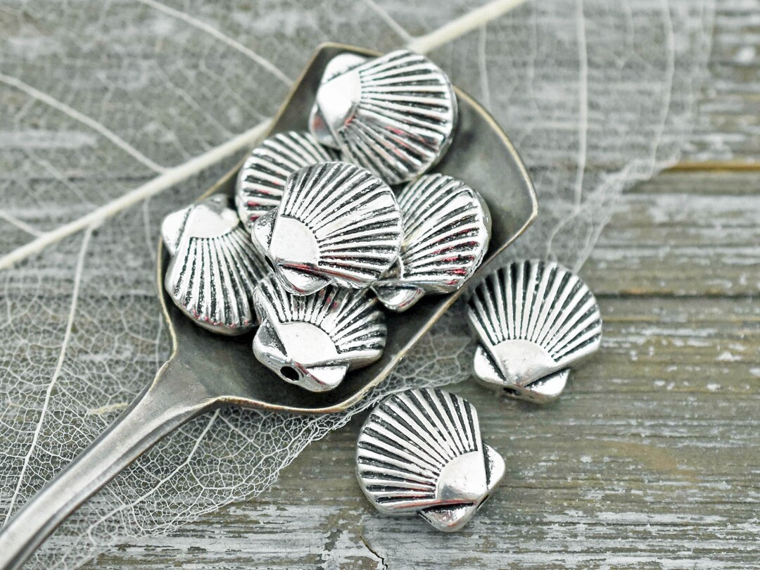 Metal Beads Seashell Beads Sea Shell Beads Shell Beads Silver Spacers ...