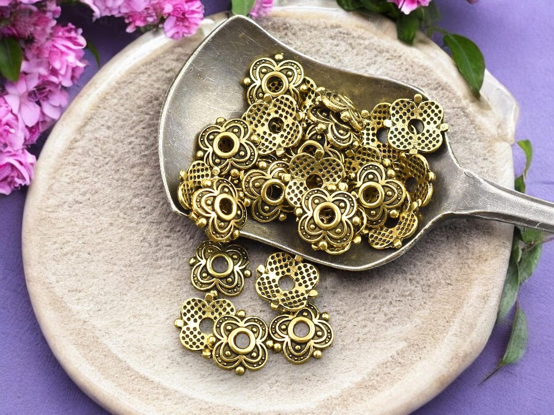 Gold Bead Caps - 8mm Bead Caps - Metal Bead Caps - Metal Beads - Gold ...