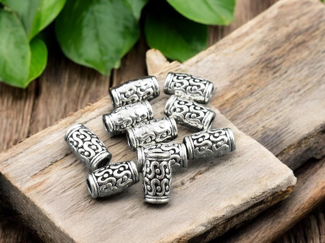Metal Beads - Column Beads - Tube Beads - Antique Silver - Silver Beads ...