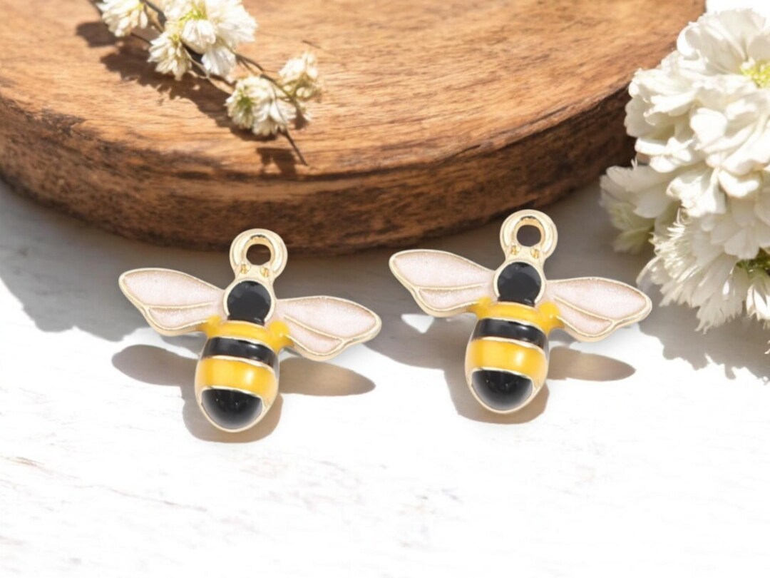 Bee Charms - Gold Charms - Enamel Charms - Metal Charms - 10pcs - 15x12 ...