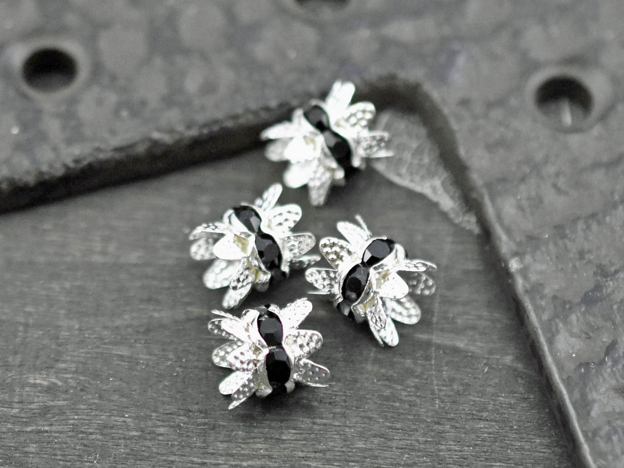 Rhinestone Beads - Double Sided Bead Cap - Silver Rhinestone Beads ...