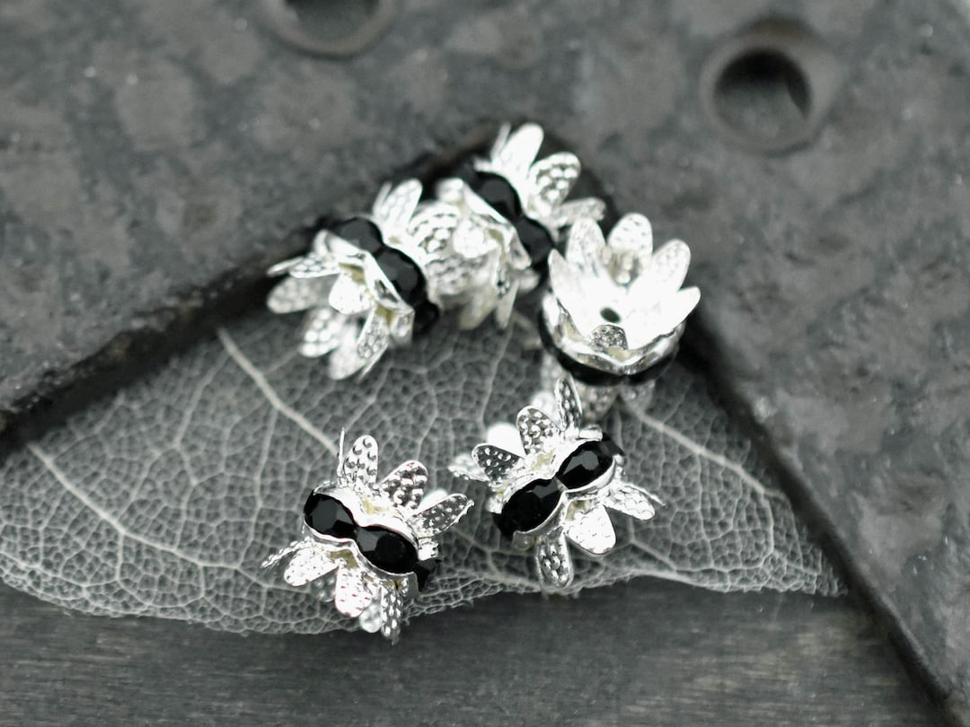 Rhinestone Beads - Double Sided Bead Cap - Silver Rhinestone Beads ...