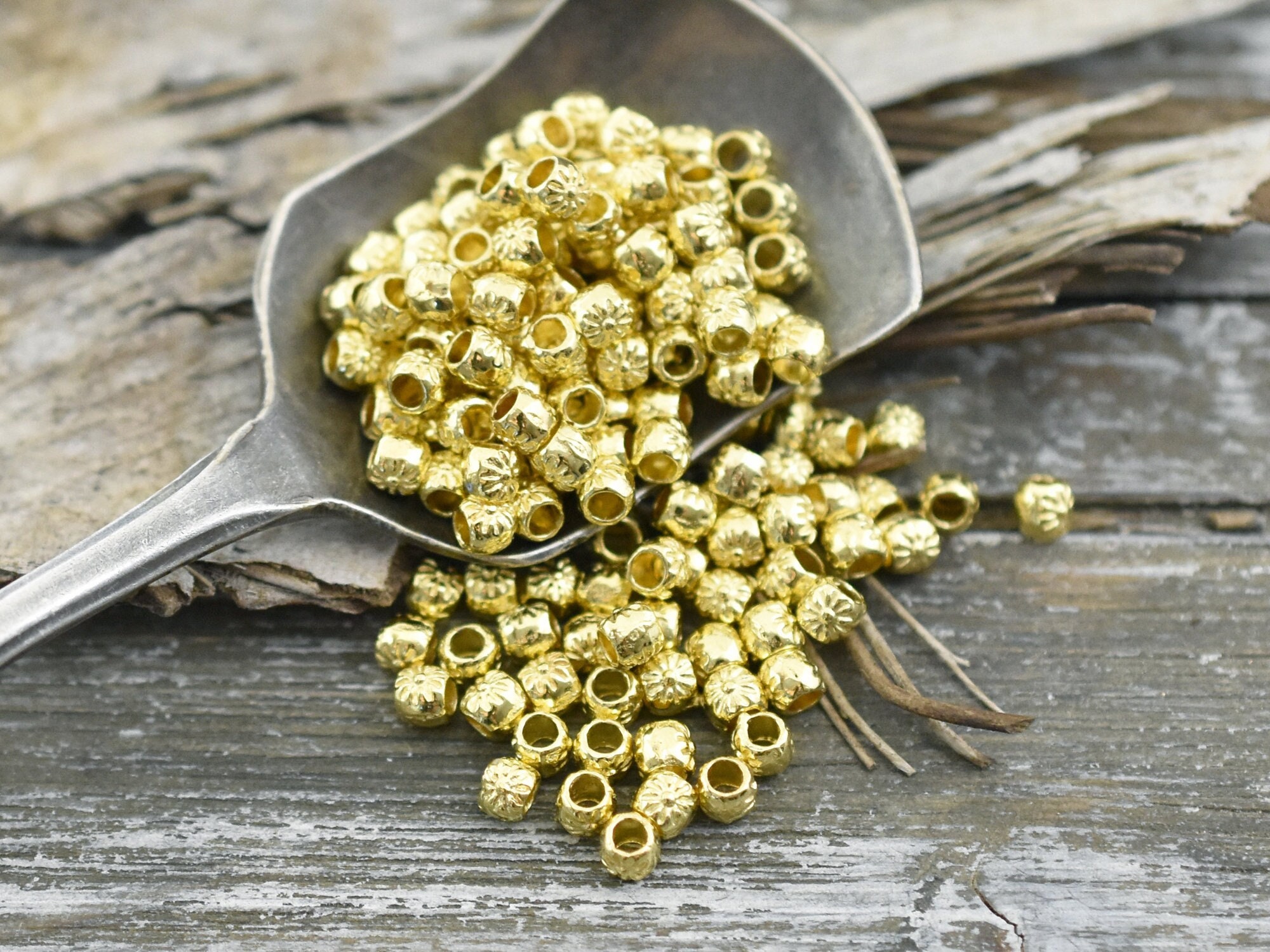 Gold Spacer Beads Gold Spacers Barrel Beads Flower - Etsy