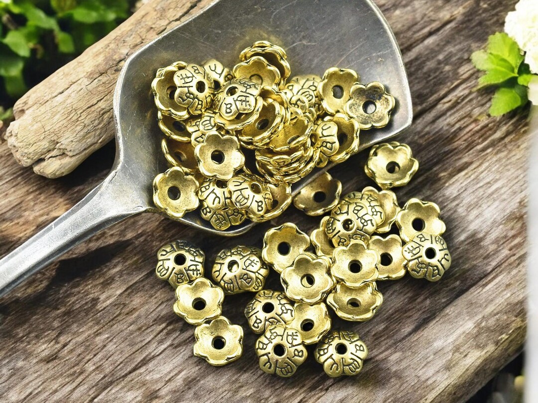 Bead Caps - 6mm Bead Cap - Gold Bead Cap - Flower Bead Caps - Metal ...