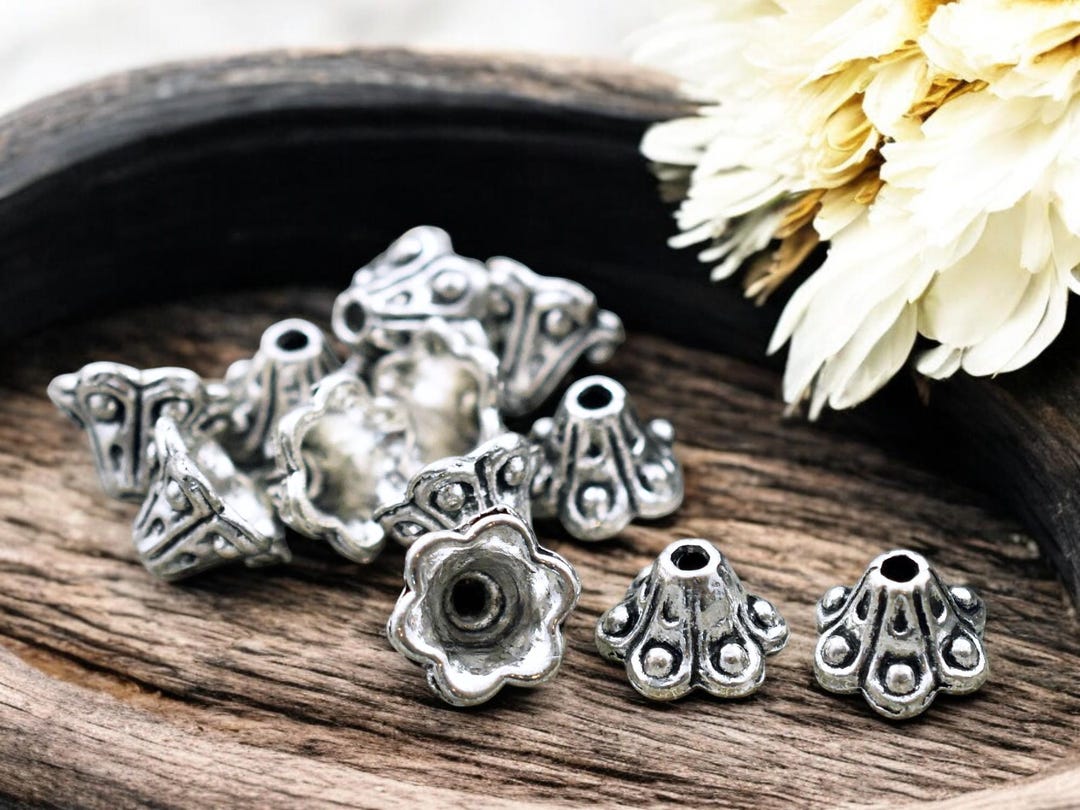Bead Caps - Cone Bead Cap - End Caps - Silver Bead Caps - Tassel Caps ...