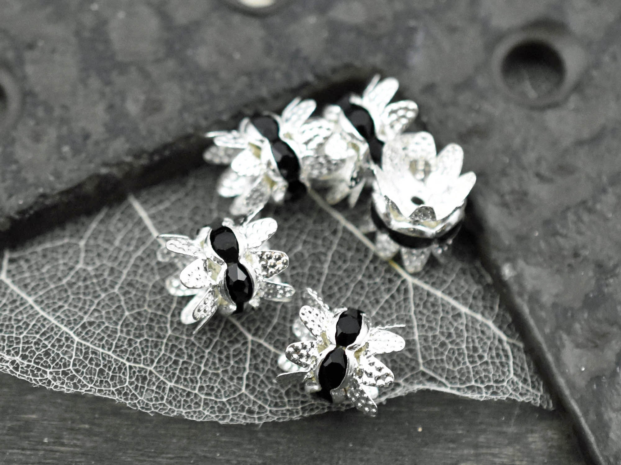 Rhinestone Beads - Double Sided Bead Cap - Silver Rhinestone Beads ...
