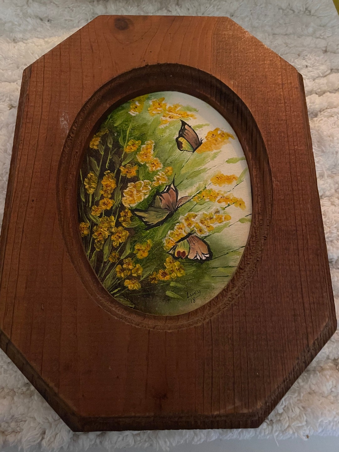 2 Vintage Wooden Octagon Frames With Floral Art - Etsy