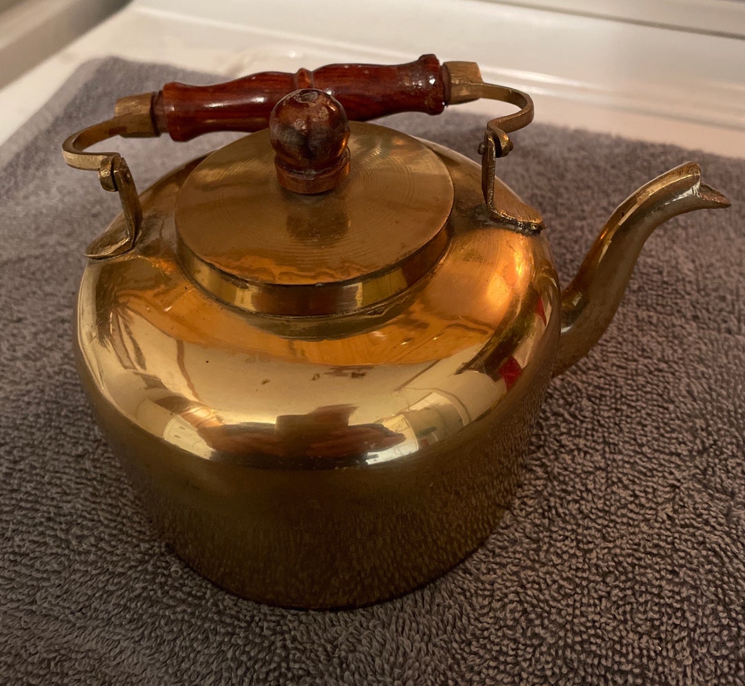 Small Brass Tea Pot Wooden Handle - Etsy