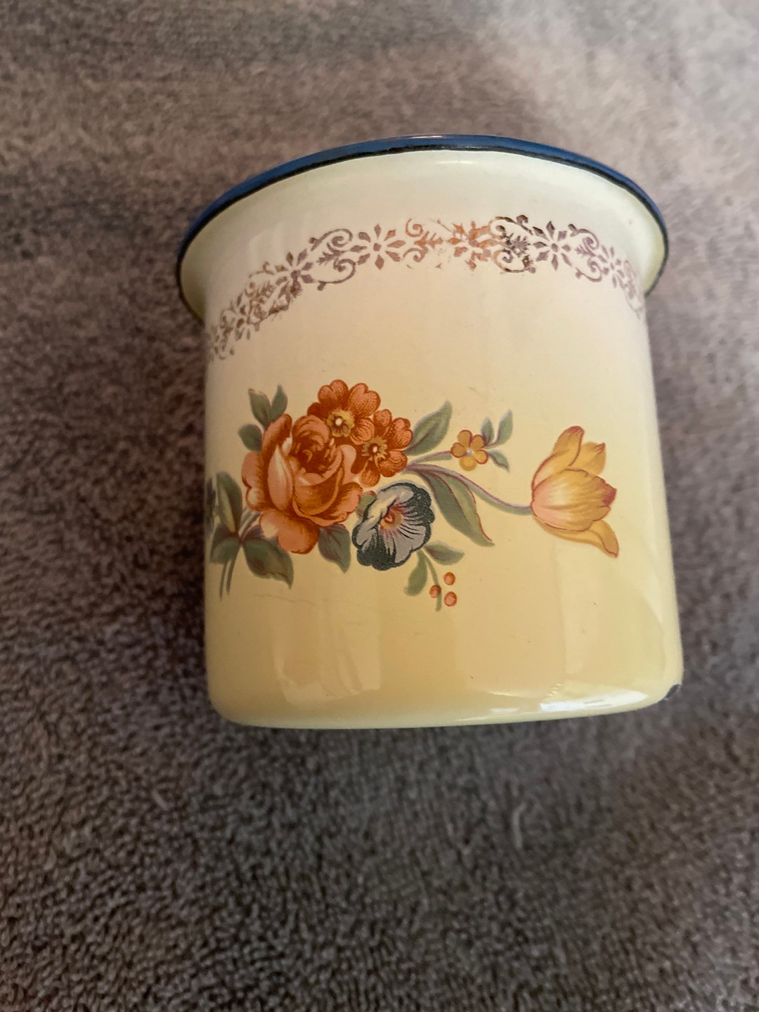 Vintage Enamel Floral Cup - Etsy