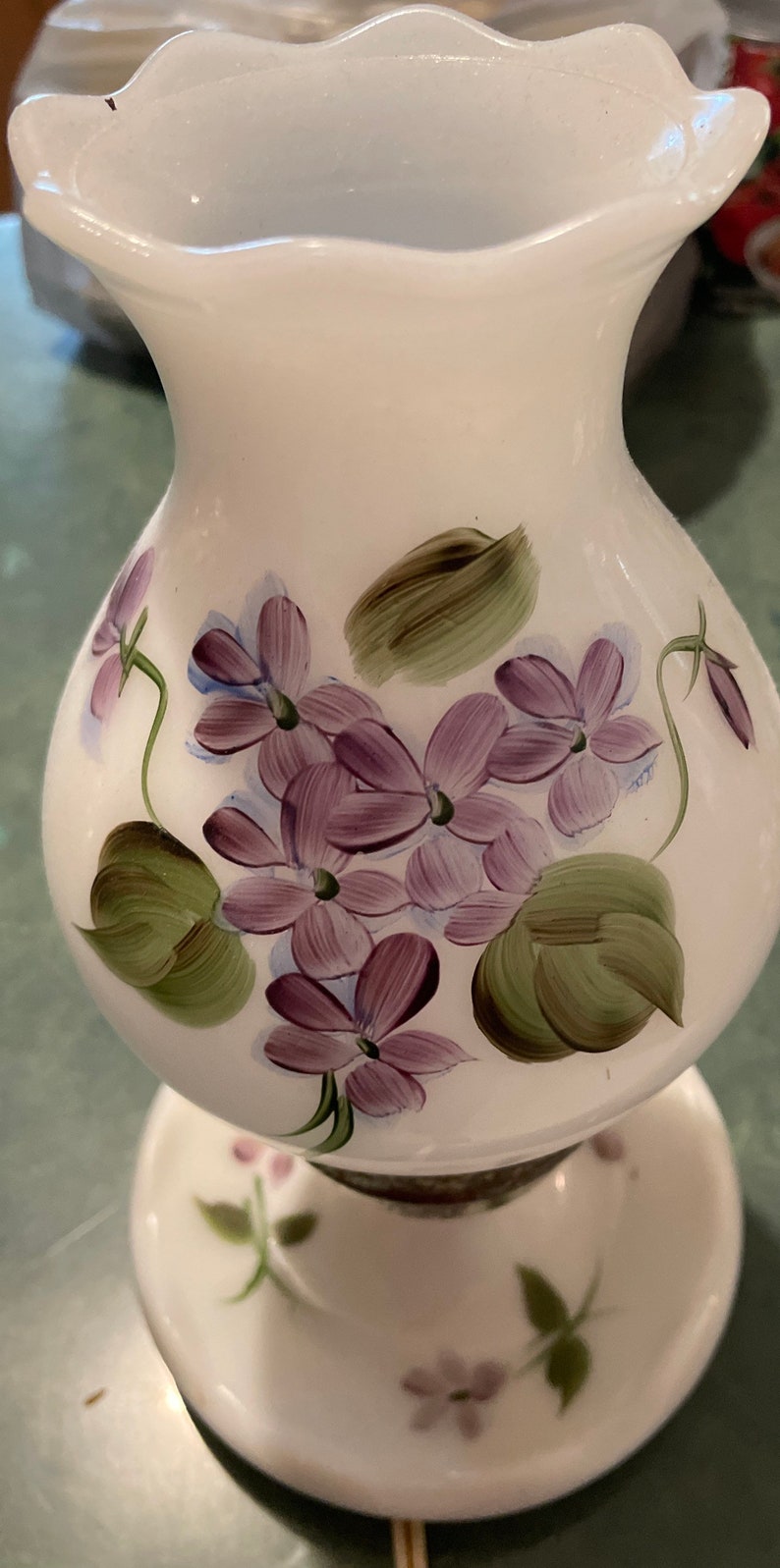 Milk Glass With Purple Violets Lamp Etsy