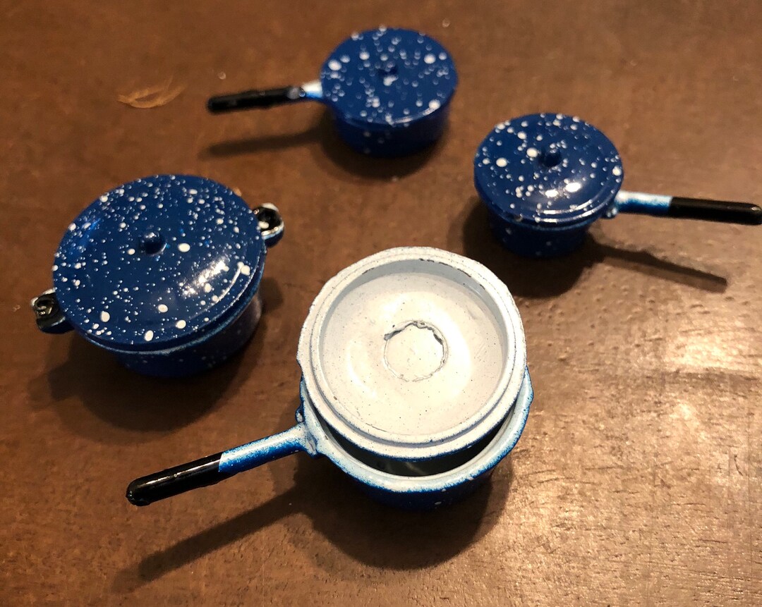 Miniature Blue Enamel Ware Pots & Lids - Etsy