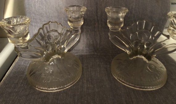 2 Vintage Double Glass Candle Holders - Etsy