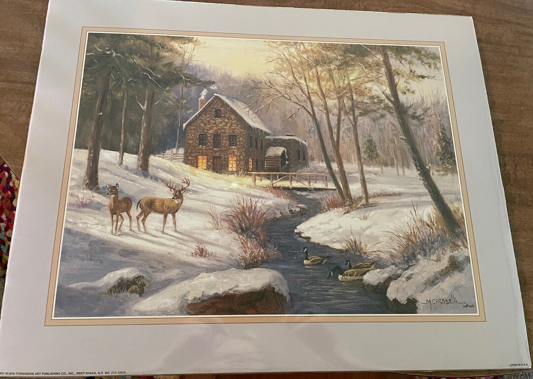 M. Caroselli Log Cabin and Deer Print - Etsy