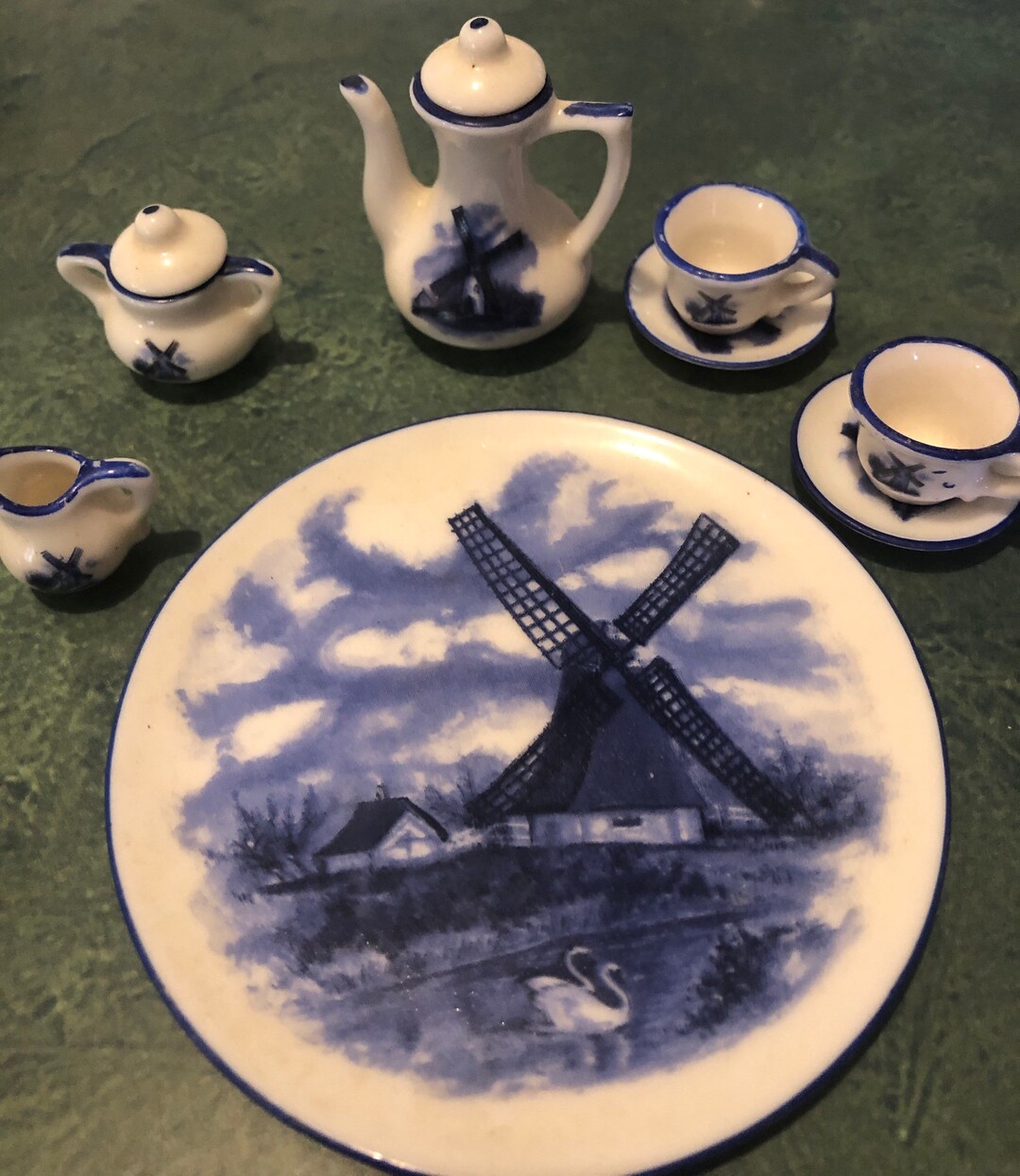 Blue & White Windmill Miniature Tea Set With Tile - Etsy
