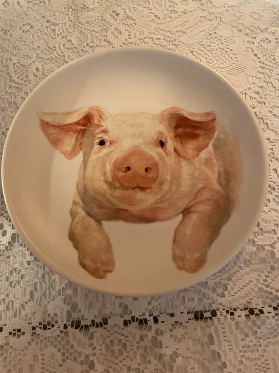222 Fifth Farm Animal Plate Pig - Etsy