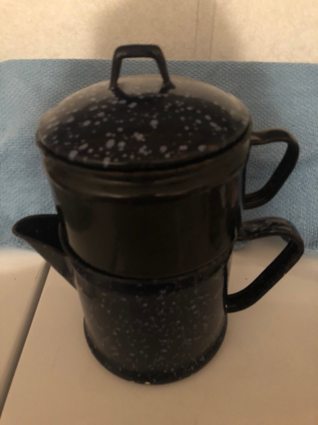 Vintage Blue Chip 3 Pc Coffee Pot - Etsy