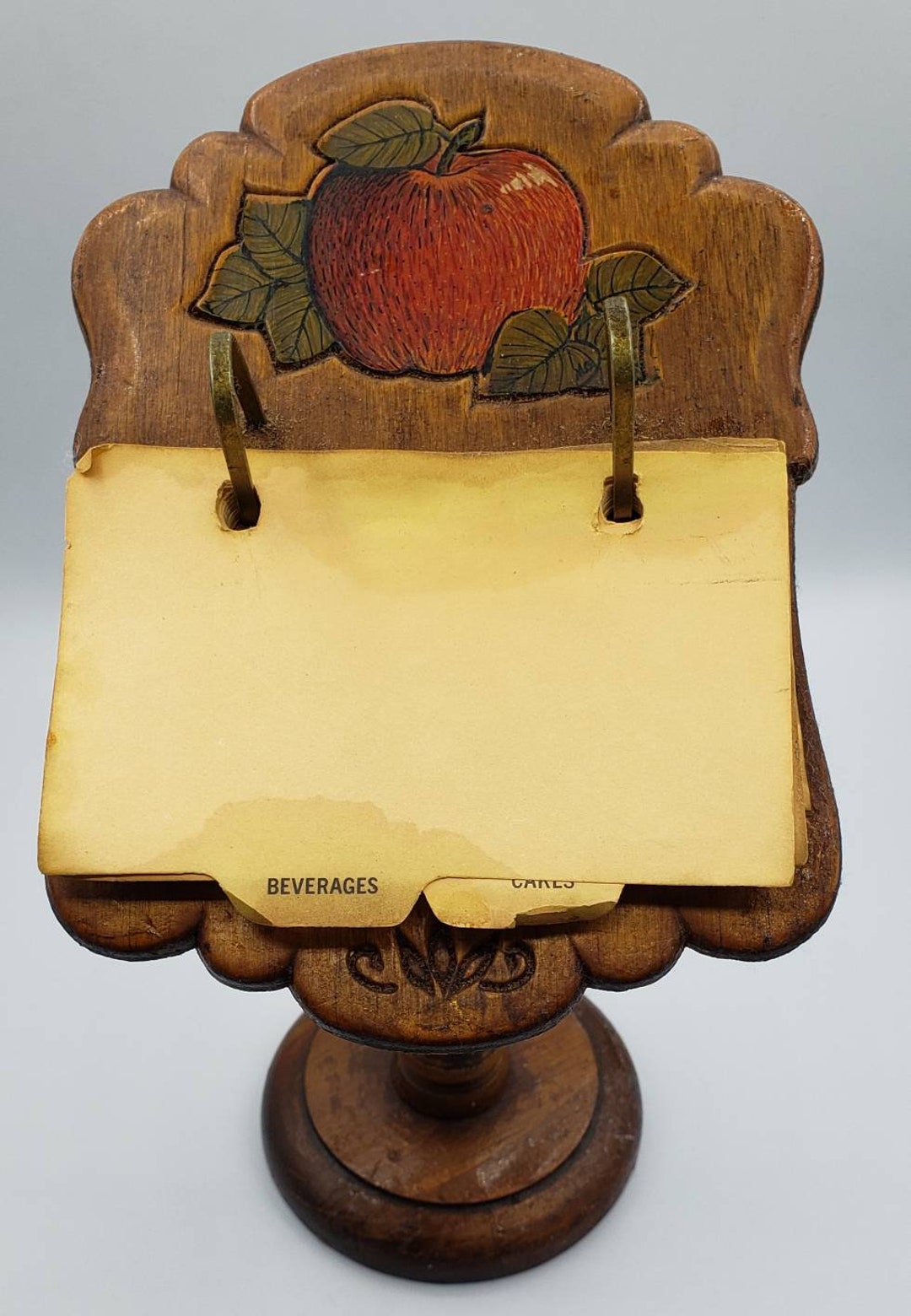 Vintage Wooden Recipe Stand Wood Recipe Holder With Apple Design and ...