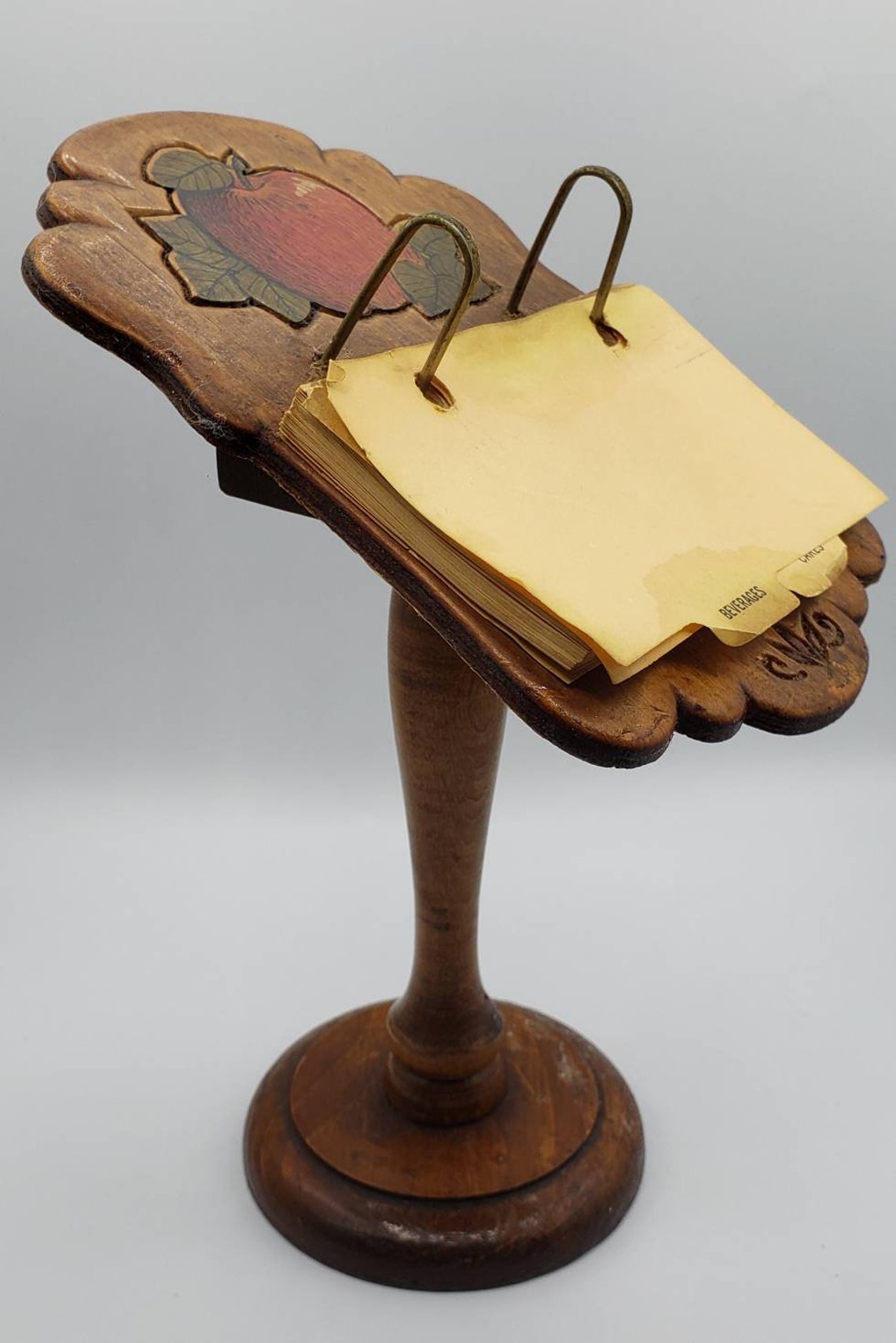 Vintage Wooden Recipe Stand Wood Recipe Holder With Apple Design and ...
