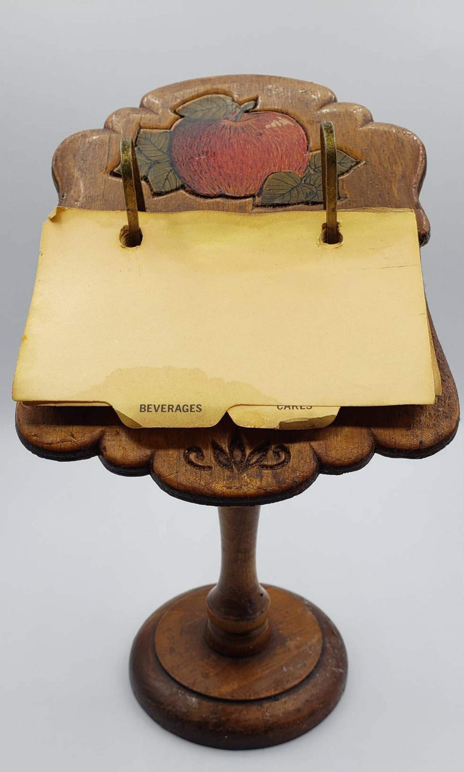 Vintage Wooden Recipe Stand Wood Recipe Holder With Apple Design and ...
