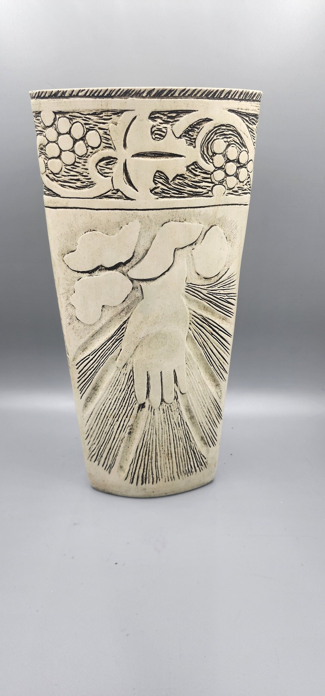 Ivory Ceramic Triangular Vase With Christian Religious Symbols - Etsy