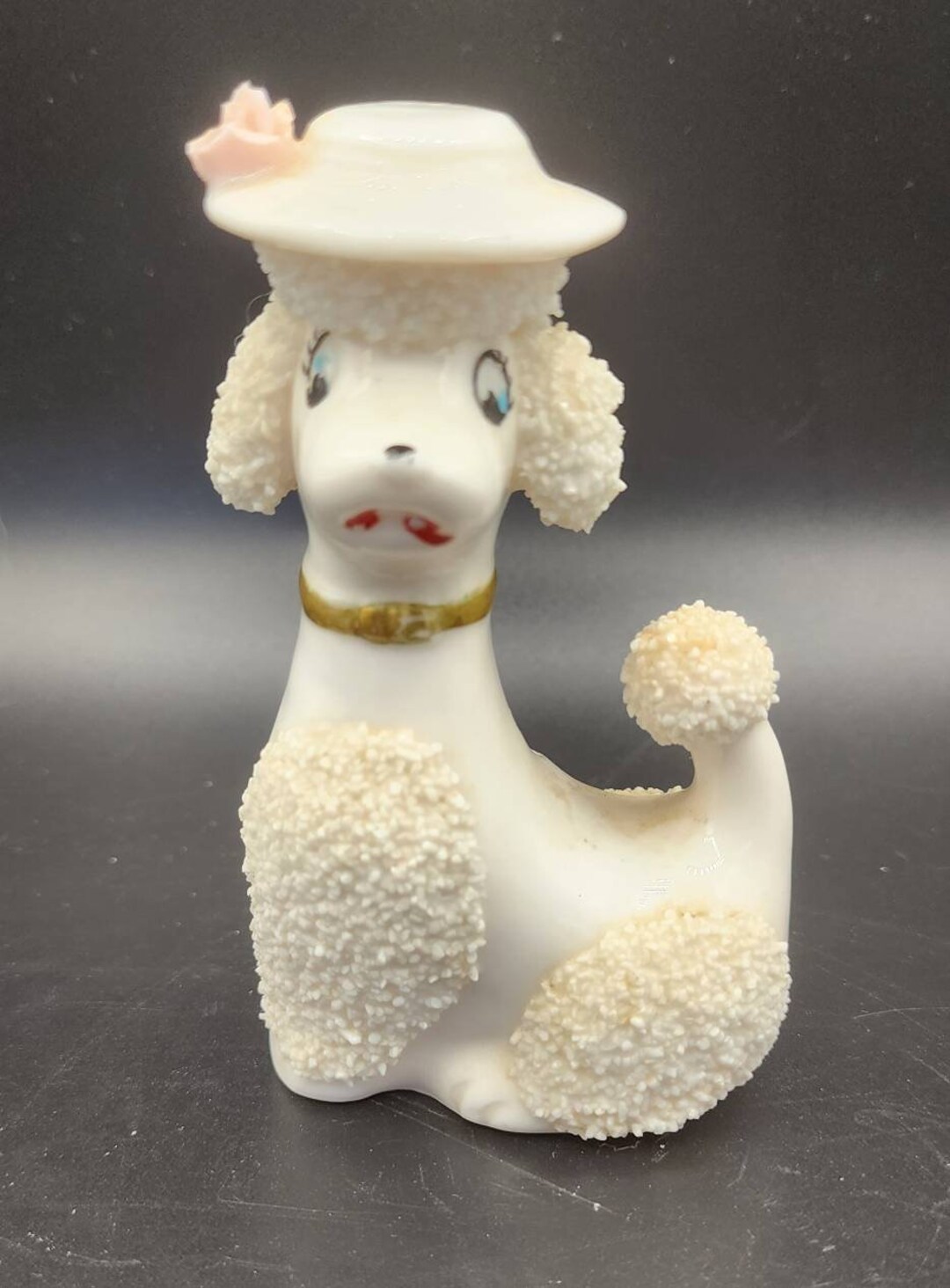 Vintage White Ceramic Poodle With Hat and Pink Rose - Etsy