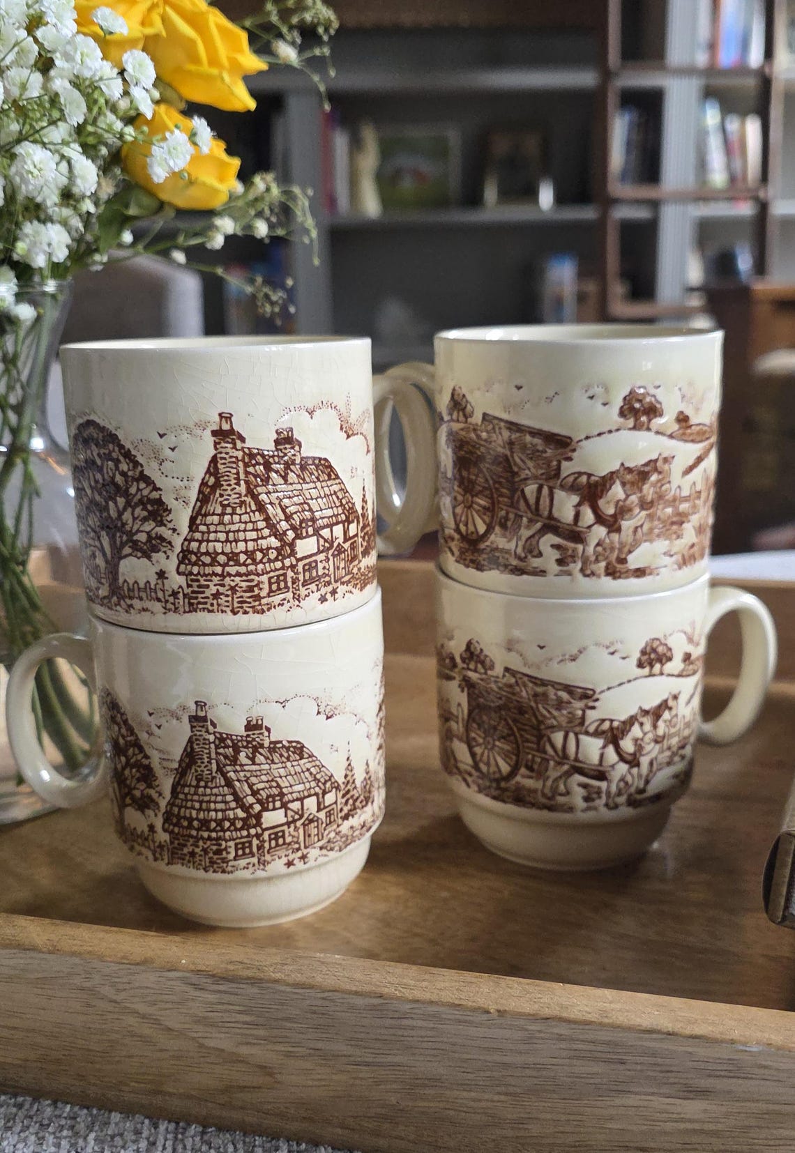 Vintage English Countryside Ceramic Mugs Set of 4 Rural Farm Scenes - Etsy