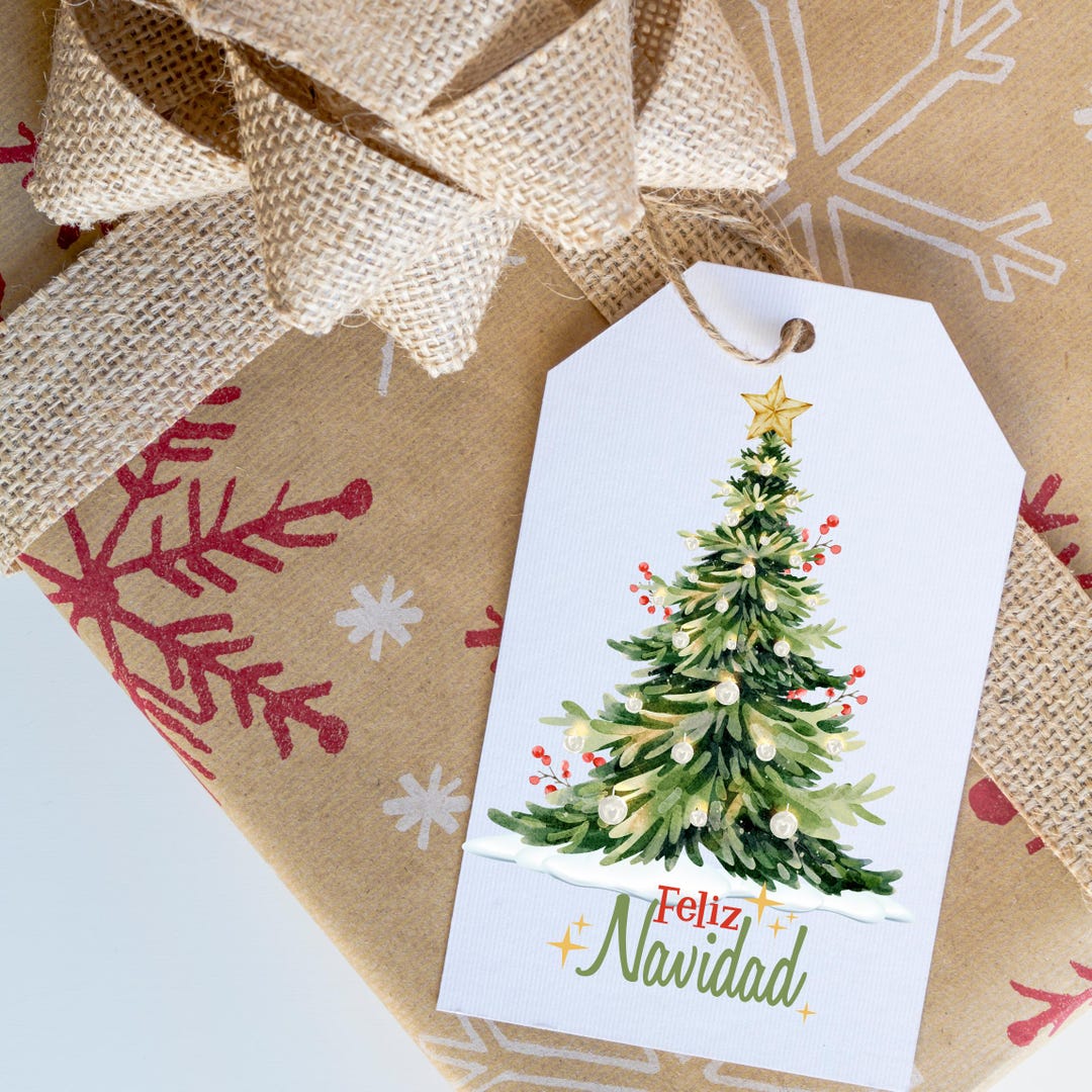 Feliz Navidad Gift Tags, Spanish Christmas Tags, Printable Christmas ...