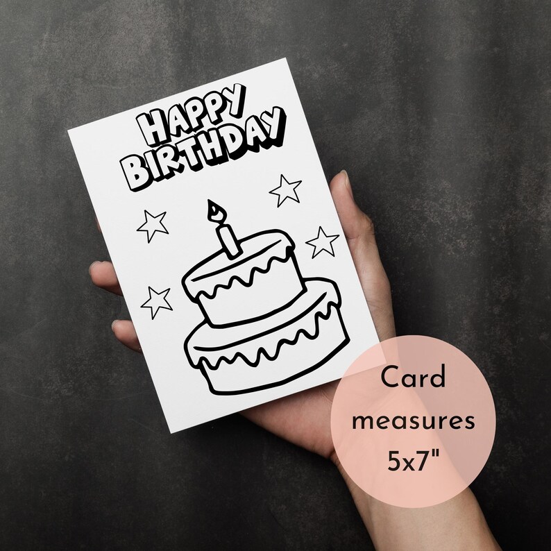 Printable Birthday Coloring Card: DIY Kids Craft (PDF Download, 5x7 ...