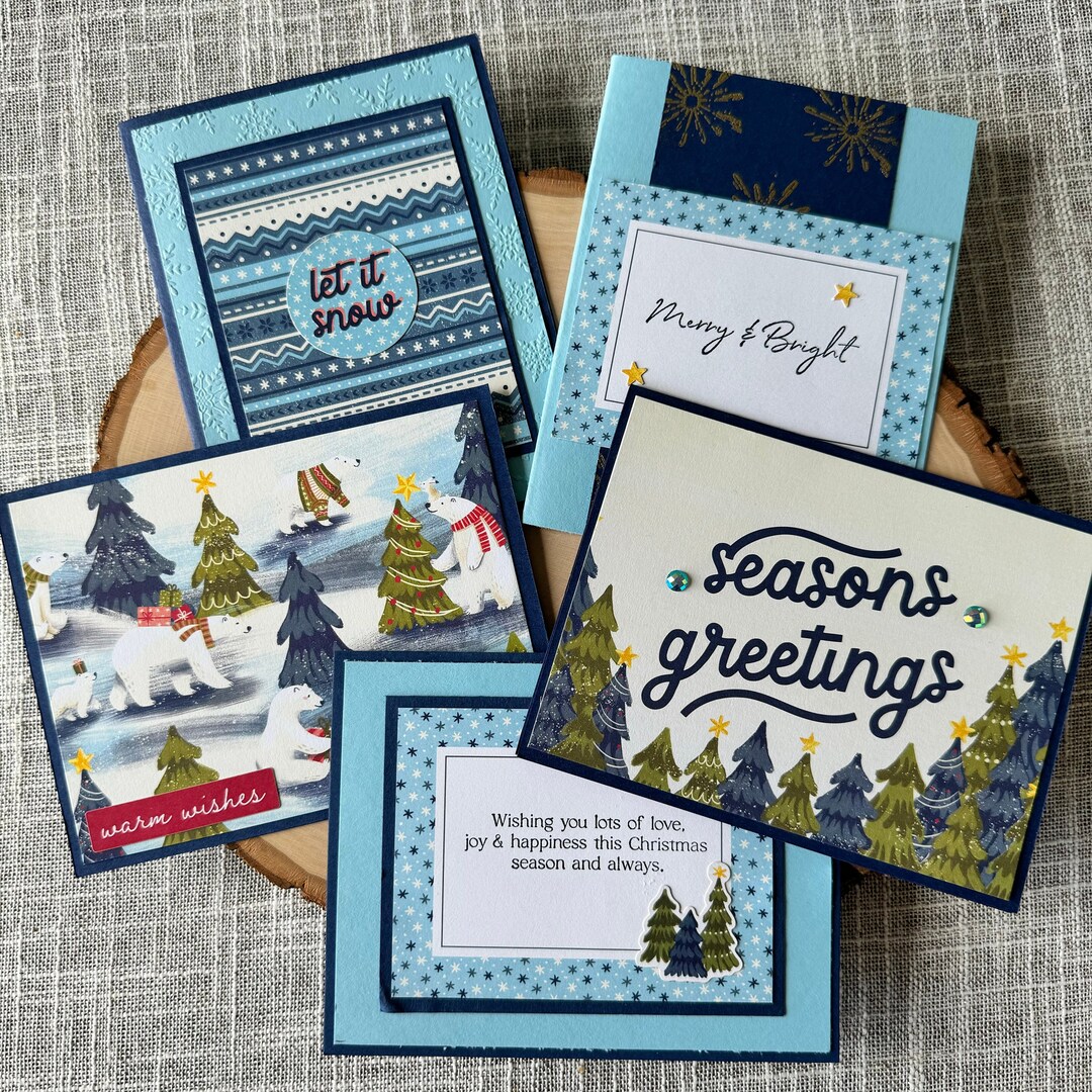Christmas Card Variety Set, Blue Christmas Cards, Handmade Christmas ...