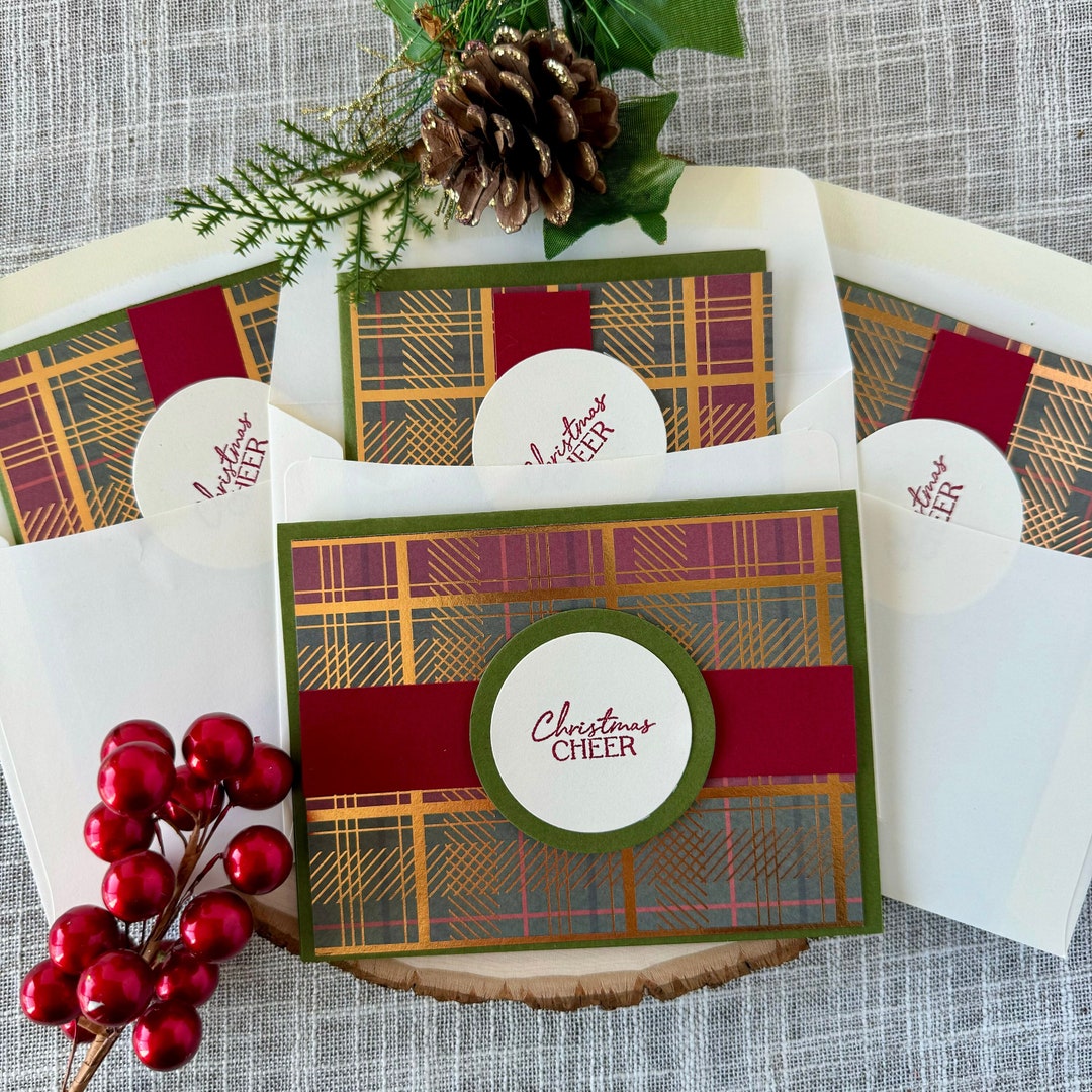 Vintage Plaid Christmas Card Kit: DIY Gold Ornament Cards - Etsy