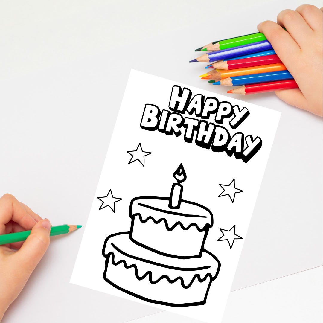 Printable Birthday Card, Birthday Coloring Card, Birthday Coloring ...