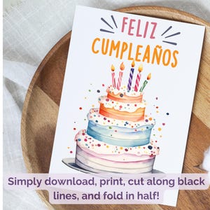 Printable Birthday Card, Feliz Cumpleanos Card, Spanish Birthday Card, Instant Download Birthday ...