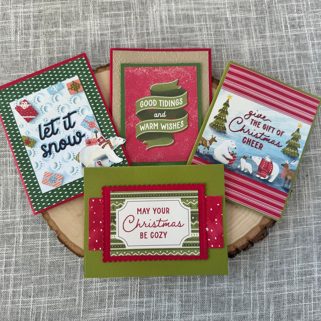 Christmas Card Variety Set, Red & Green Christmas Cards, Rustic ...