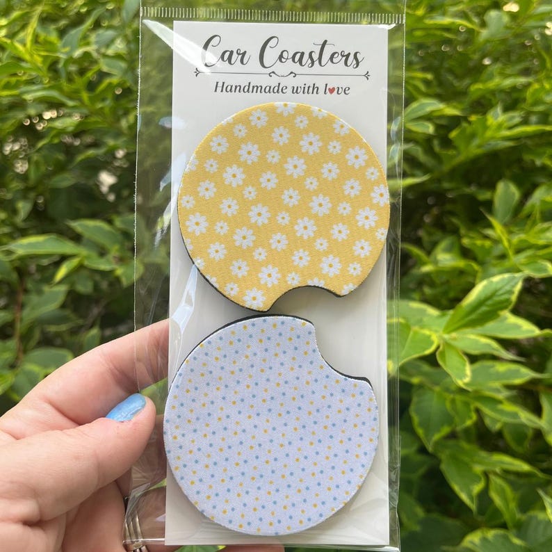 Blue and Yellow Daisy Car Coasters, Set of 2 Coasters, Cute Car ...