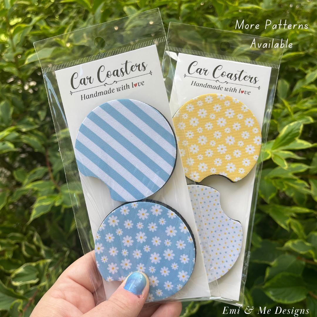 Blue and Yellow Daisy Car Coasters, Set of 2 Coasters, Cute Car ...